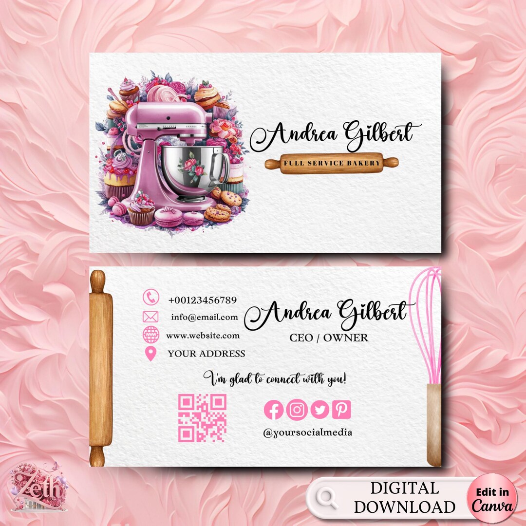 Modern Bakery Business Card Template DIY Custom Cake Business Card ...