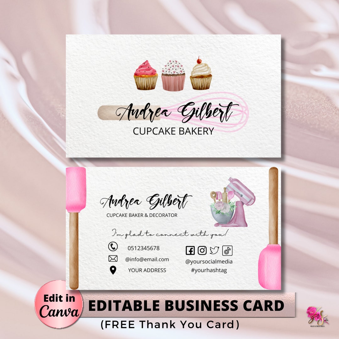 MODERN Creative Pink Watercolor Bakery Business Card Template DIY ...