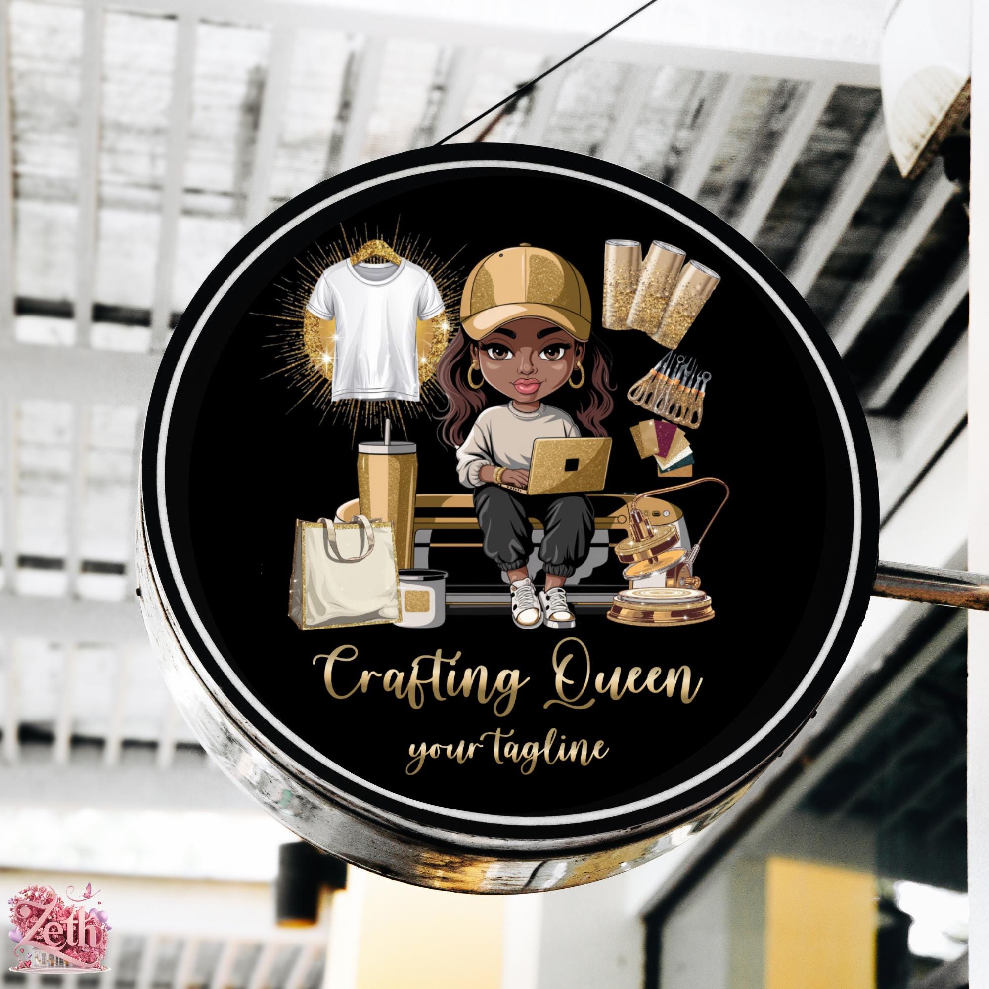 Gold Crafting Logo, Crafting Queen Logo Primate T-shirt Design Business ...