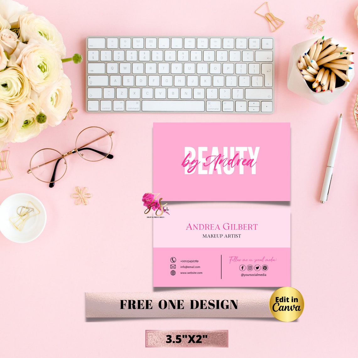 Editable Pink Business Card Template Pink Business Card - Etsy