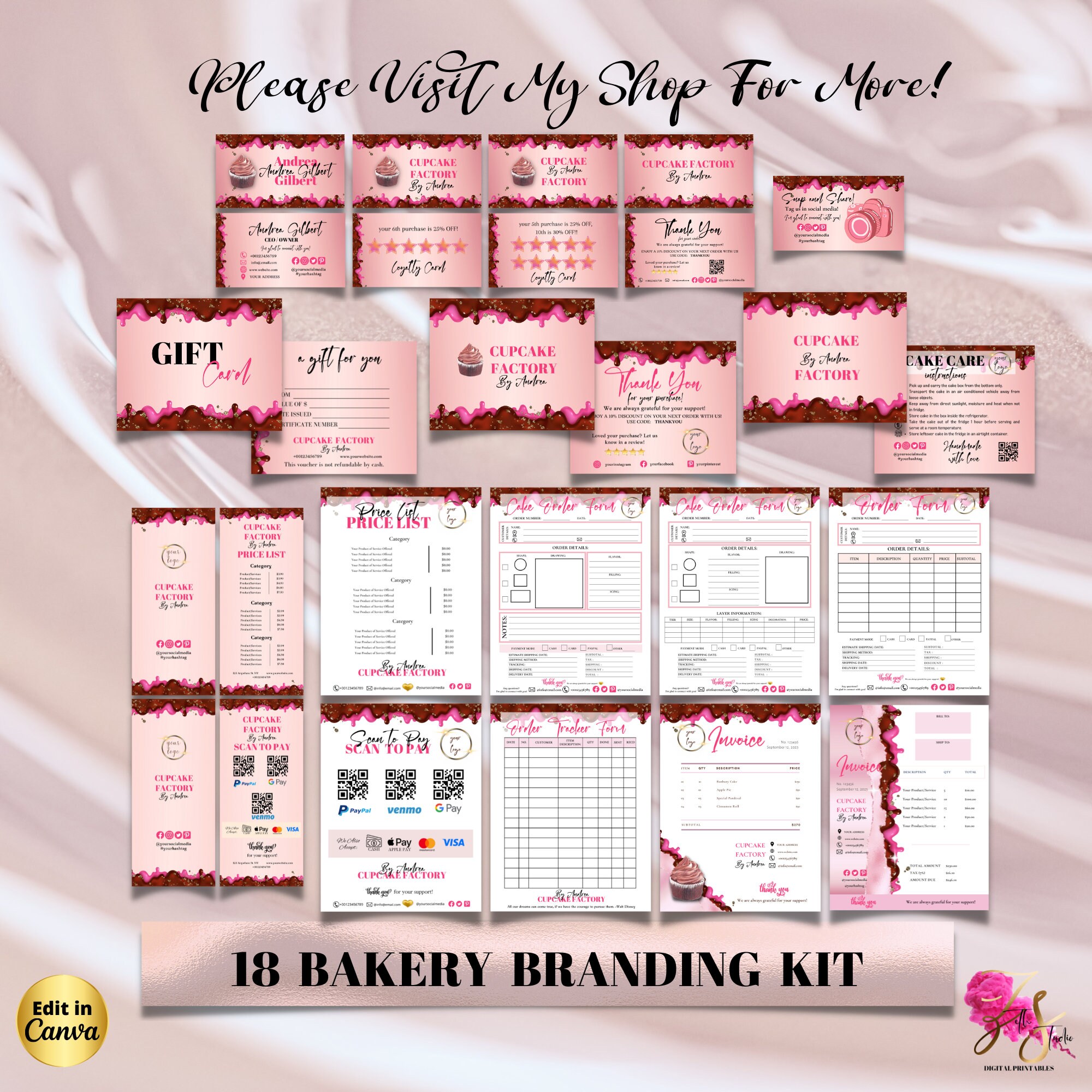 Pink Cake Editable Price List Template, Pink Bakery Cake Printable ...
