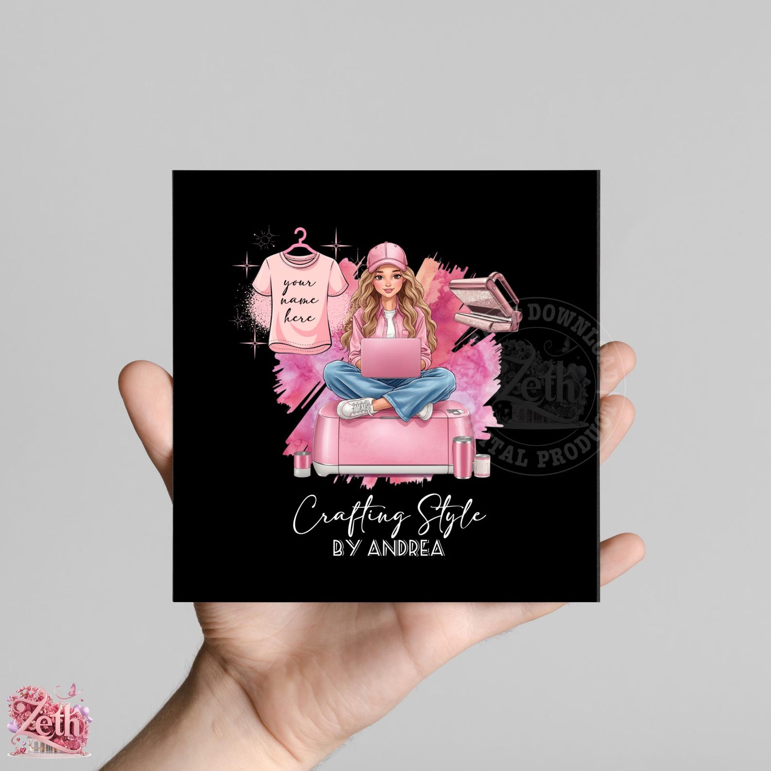 Pink Crafting Logo, Crafting Queen Logo Primate T-shirt Design Business ...