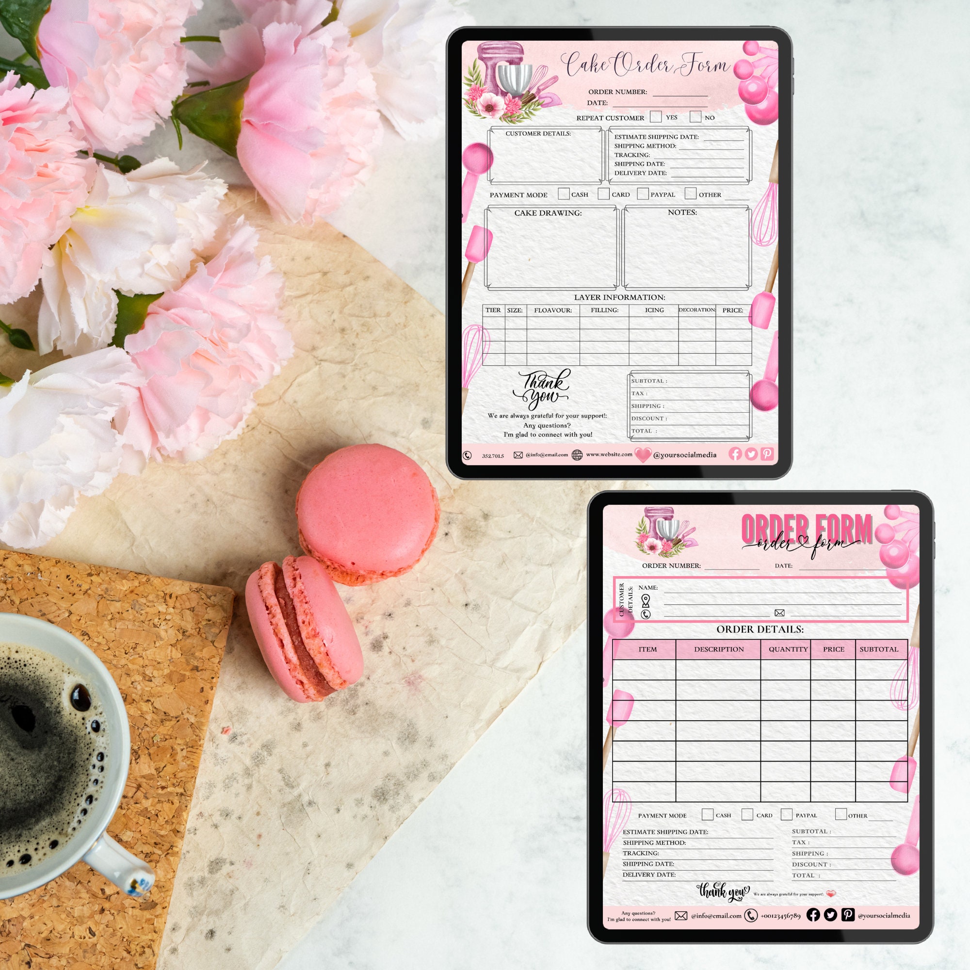 Pink Custom Cake Order Form Editable, Pink Watercolor Custom Bakery ...