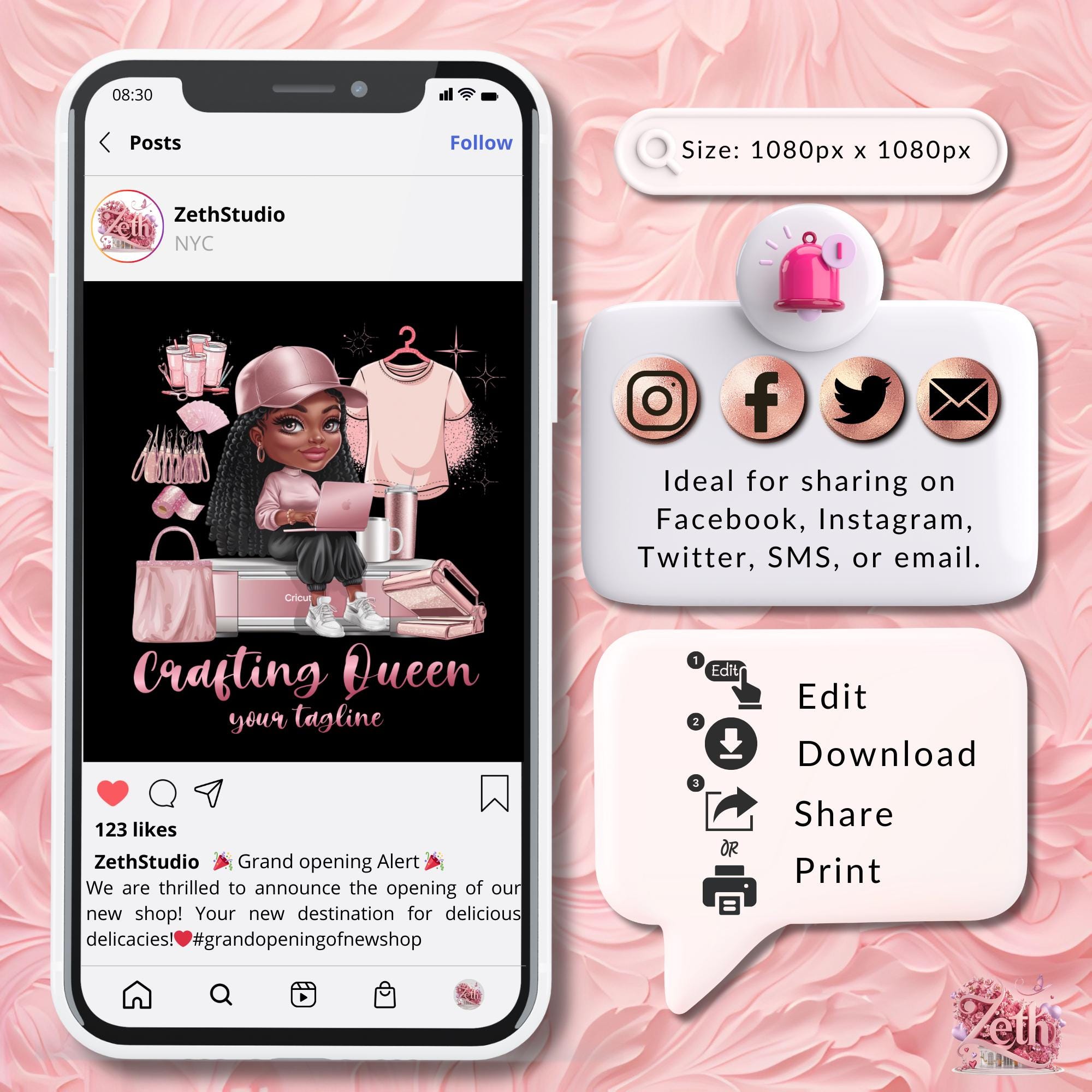 Pink Crafting Logo, Crafting Queen Logo Primate T-shirt Design Business ...