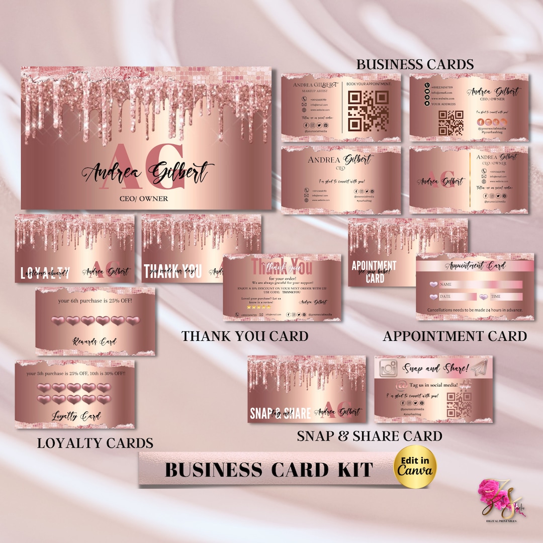 Modern Pink Glitter Business Card Kit Template, Feminine Business Card ...