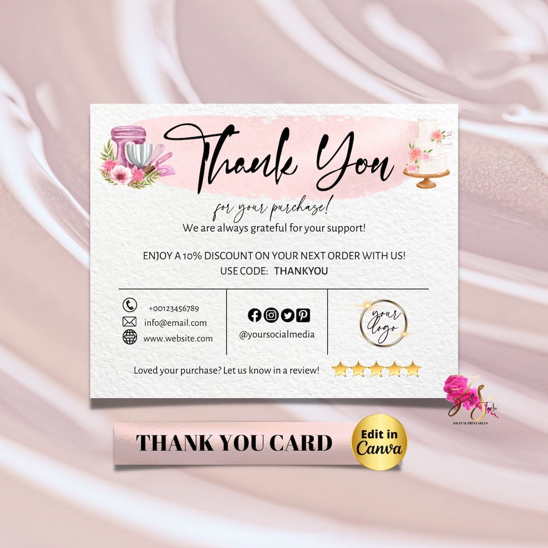 Bakery Custom Thank You Business Cards for Small Business, Editable ...