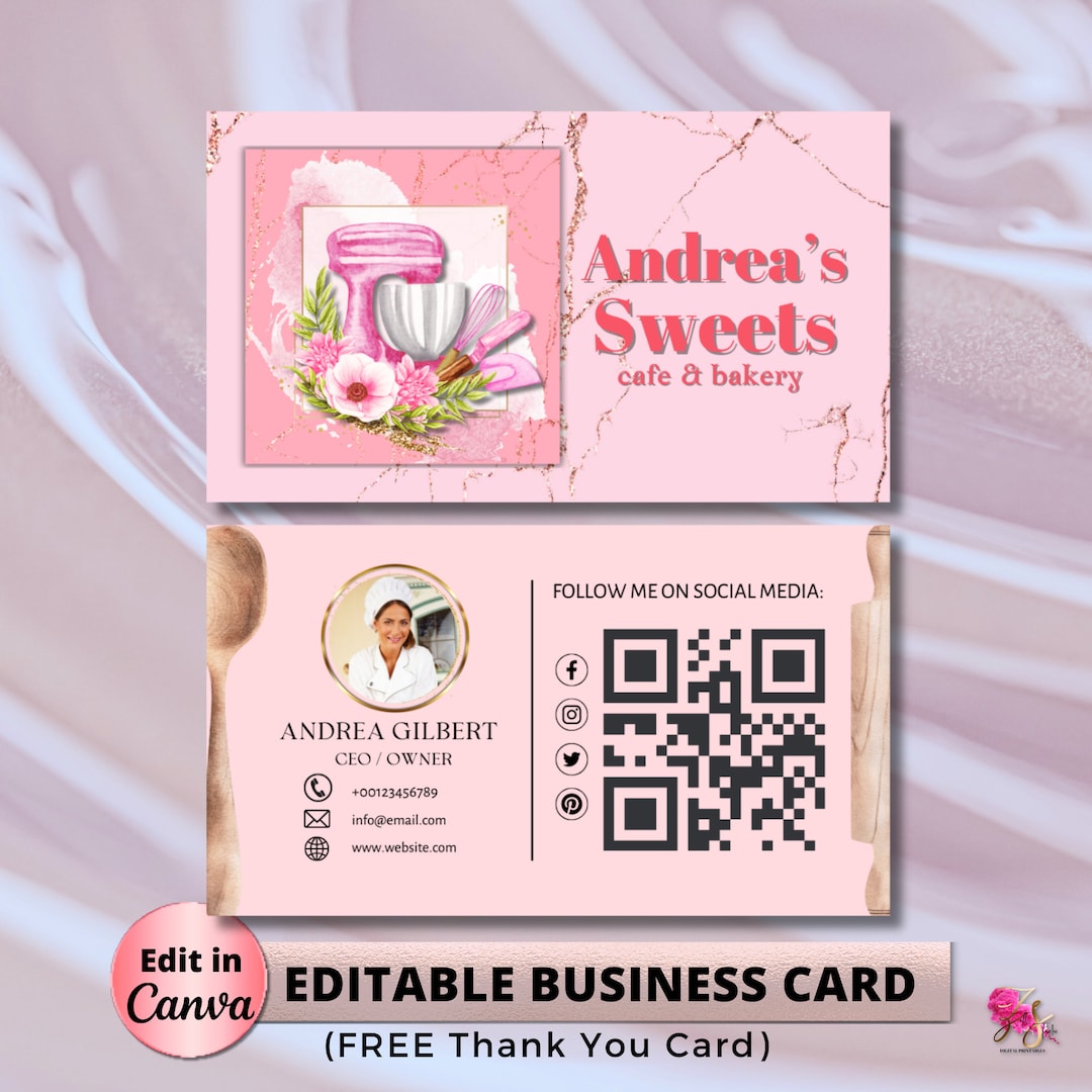 MODERN Creative Pink Cake Bakery Business Card Template DIY Business ...