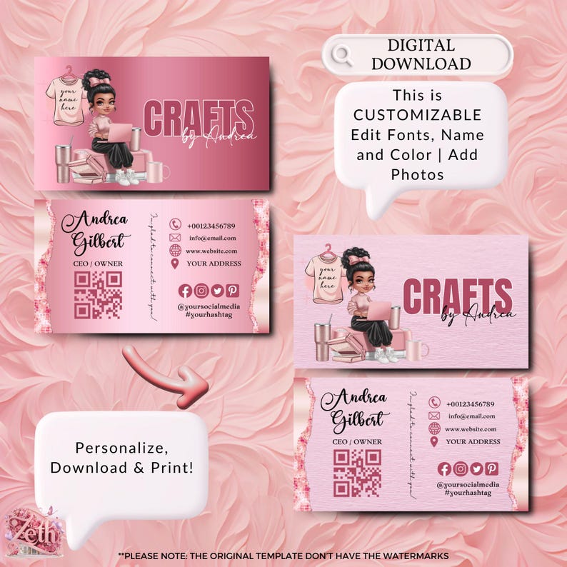 Pink Crafting Business Card Design, Crafter Logo T-shirt Business Card ...