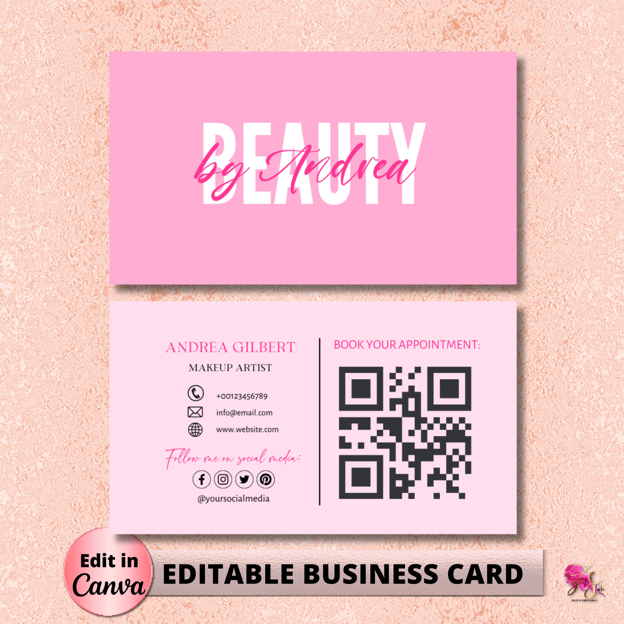 Editable Pink Business Card Template Pink Business Card - Etsy