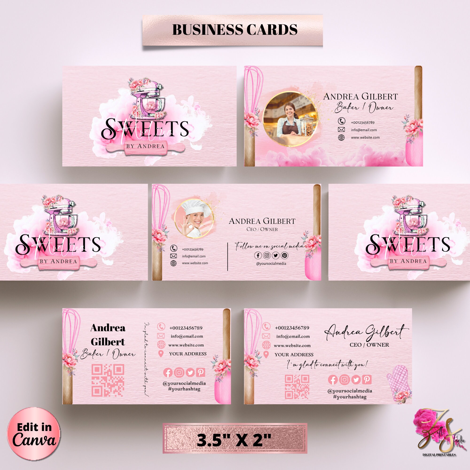 MODERN Pink Smoke Bakery Business Card Kit Template, DIY Loyalty Card ...