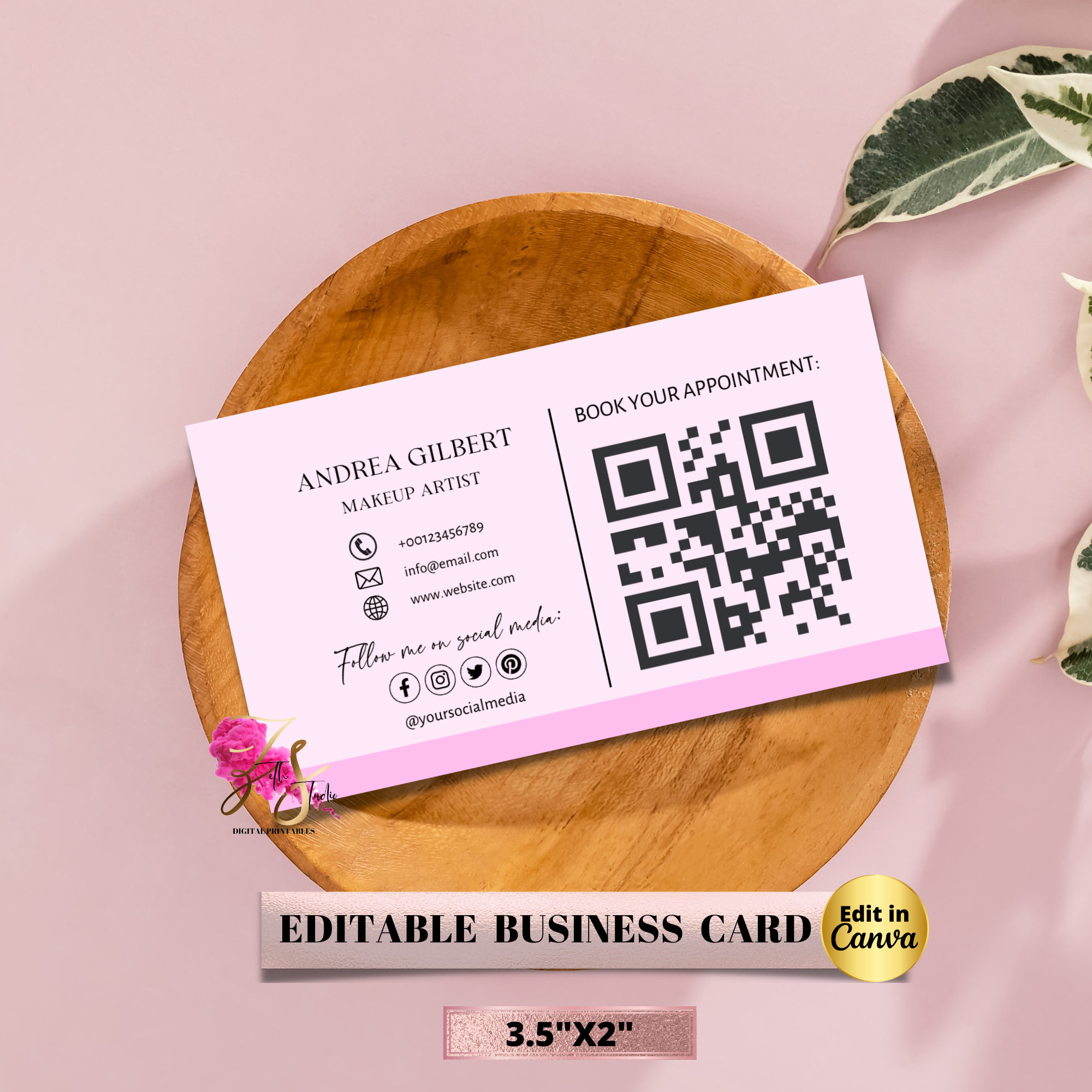 Editable Pink Business Card Template Pink Beauty Business - Etsy