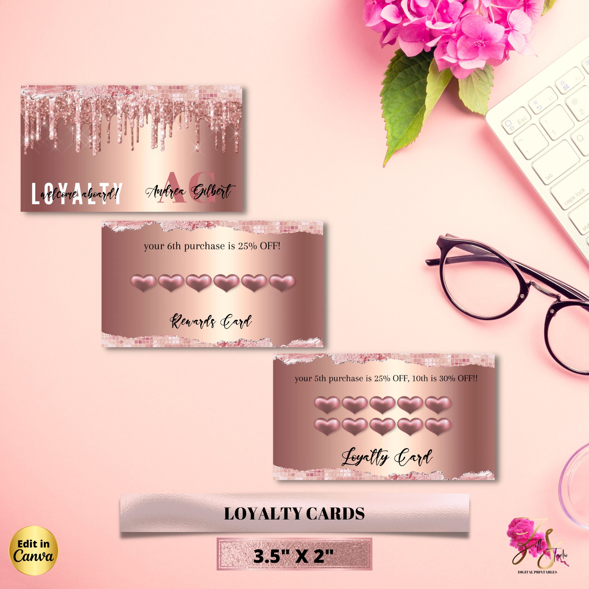 Modern Pink Glitter Business Card Kit Template, Feminine Business Card ...