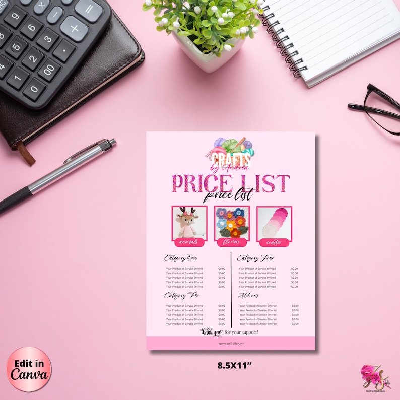 Pink Crochet Editable Price List Template, Pink Craft Printable ...