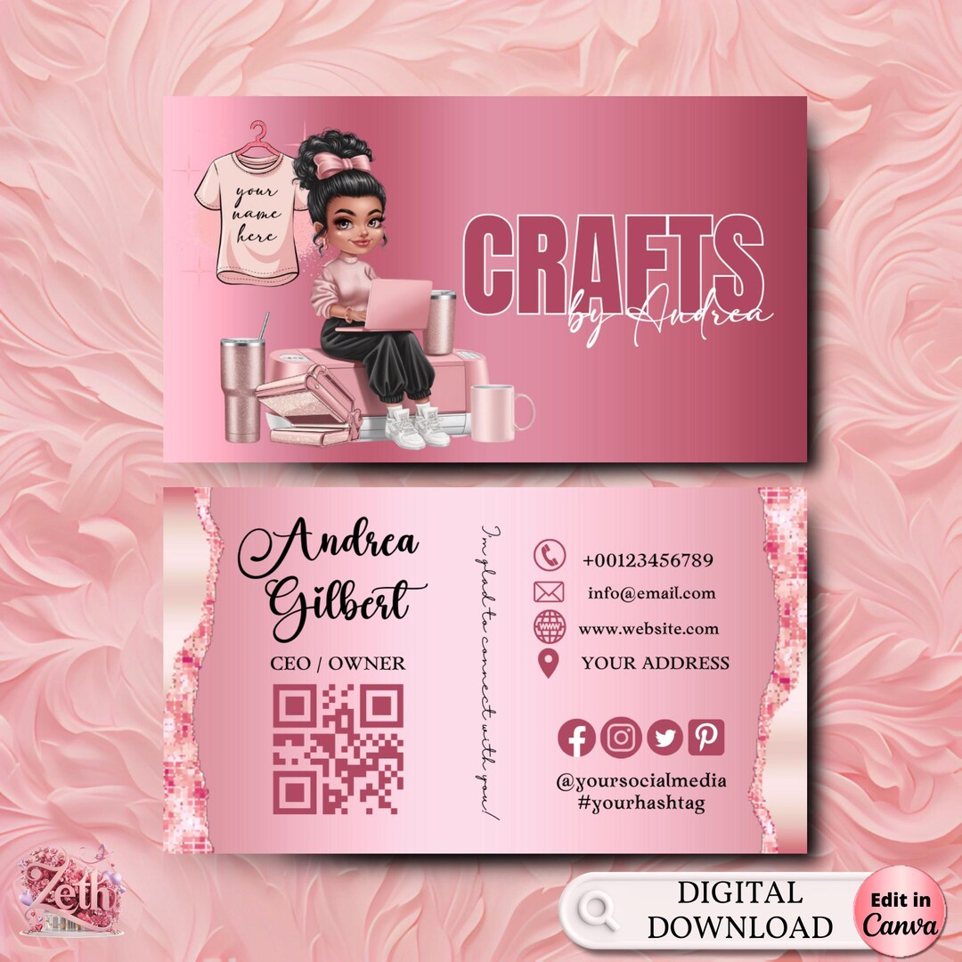 Pink Crafting Business Card Design, Crafter Logo T-shirt Business Card ...