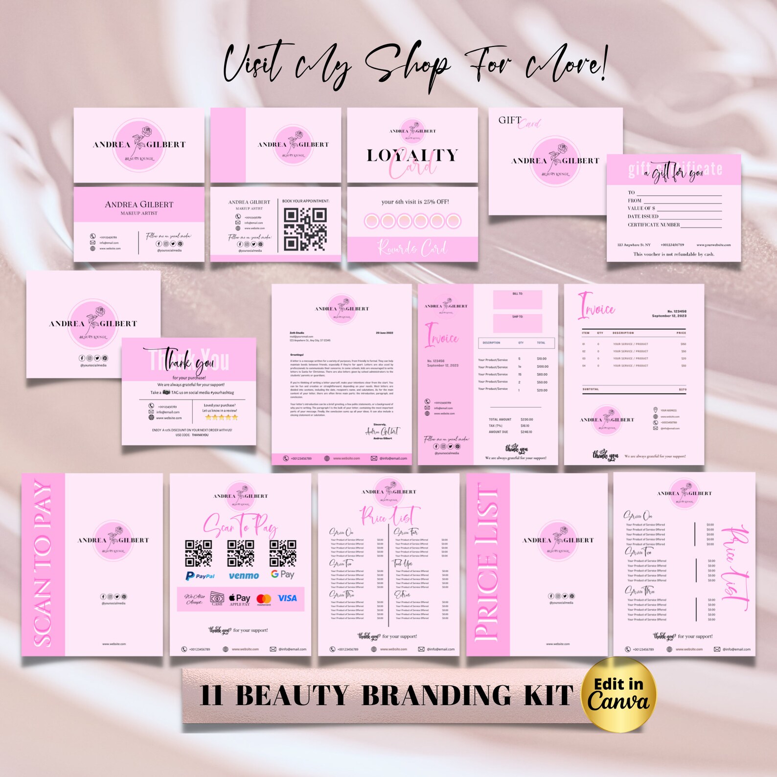 Editable Pink Business Card Template Pink Business Card - Etsy