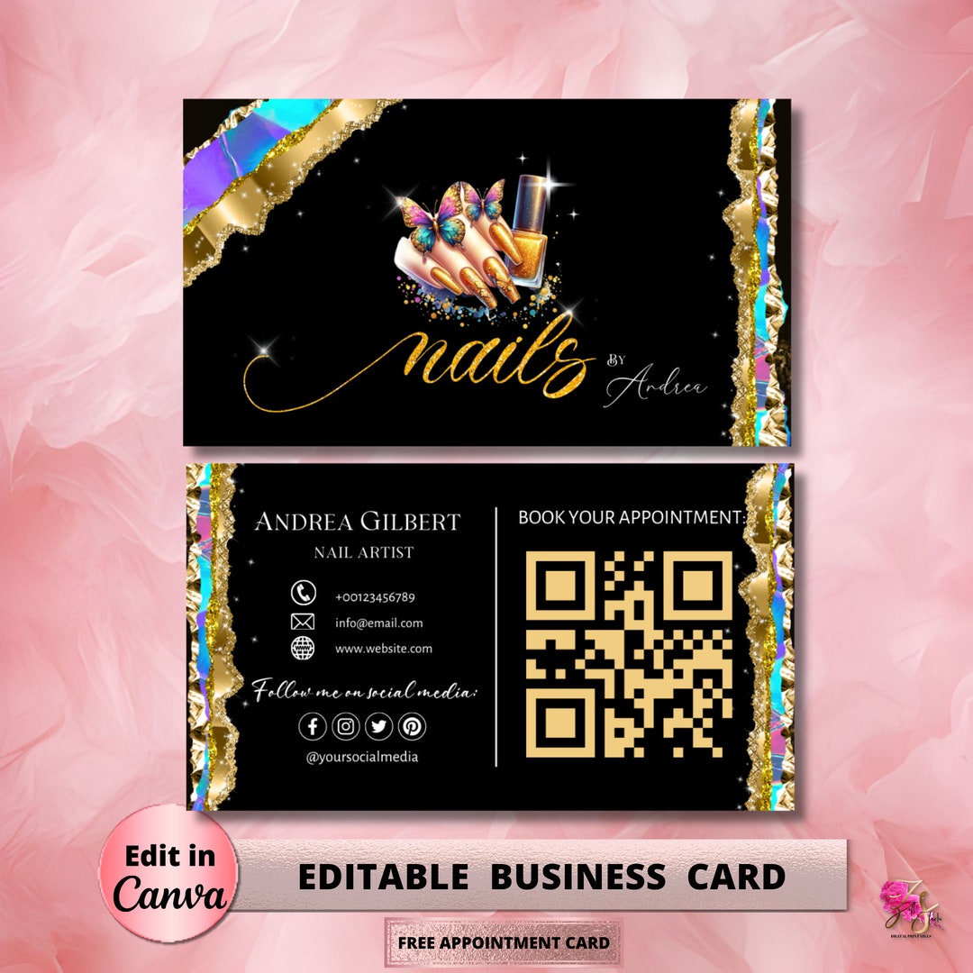 Editable Nail Business Card Template, Nail Tech Business Card, Business ...