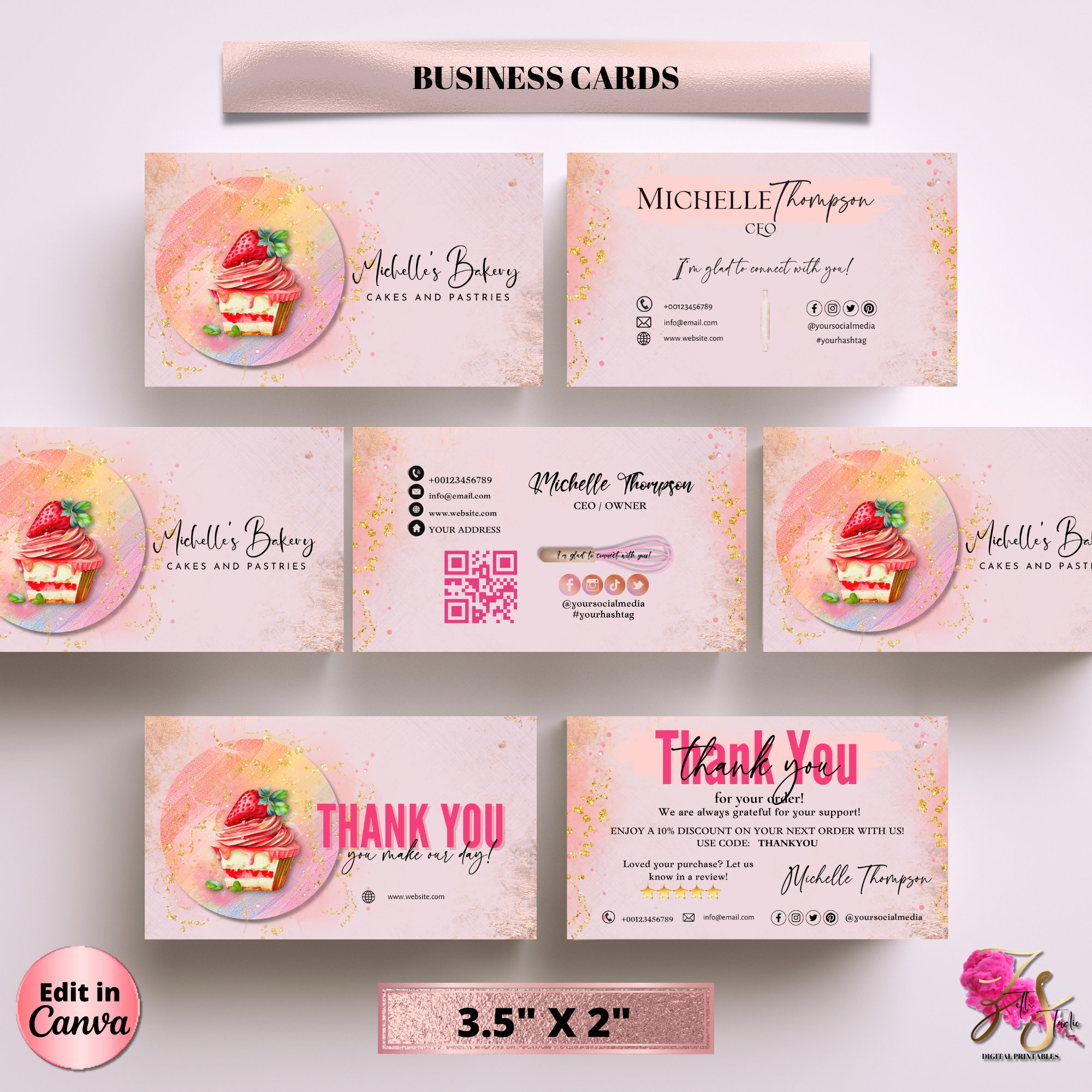 MODERN Creative Pink Cake Bakery Business Card Template DIY Business ...