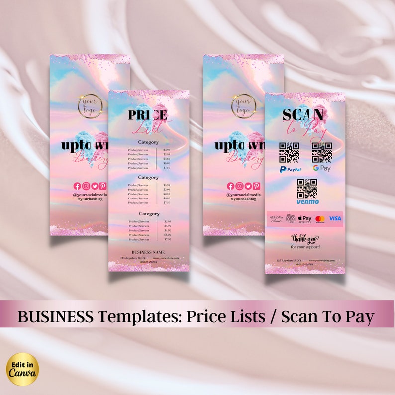 Pink Bakery Scan to Pay Sign & Price List Template, QR Code Sign ...