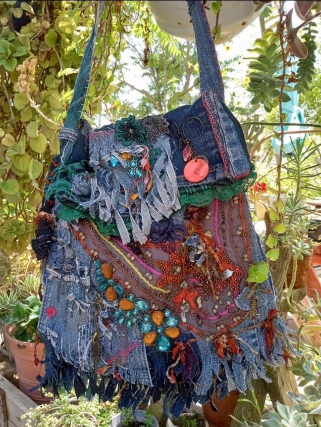 Hippie Styled Cross Body Bluejean Purse Lightly Scented With Sandalwood ...