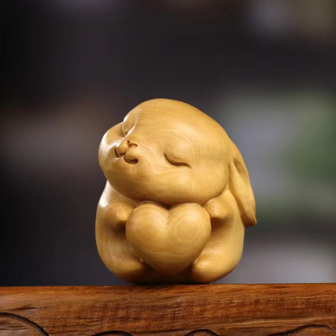 Hand Carved Wood Rabbit With Heart Handmade Rabbit Wood - Etsy