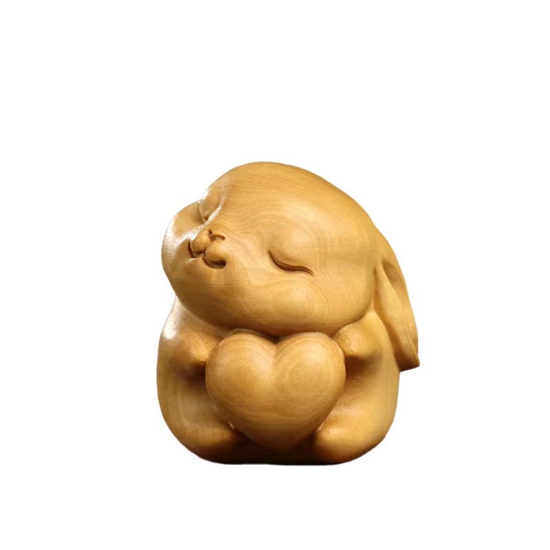 Hand Carved Wood Rabbit With Heart Handmade Rabbit Wood - Etsy