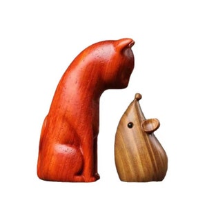 Adorable Handmade Wooden Cat and Mouse Set - Perfect for Cat Lovers and ...