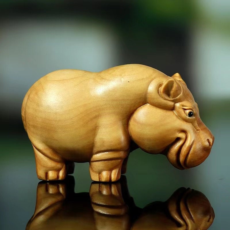 WOOD HIPPO CARVING Hippo Animal Miniature Solid Wooden Hippo - Etsy