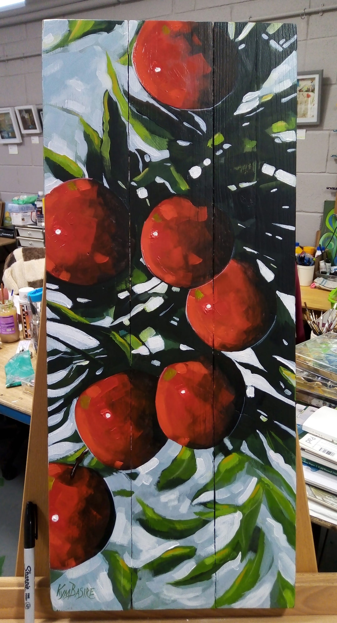 Apples Original Rustic Wall Art Painting, Acrylics on Repurposed Wood ...