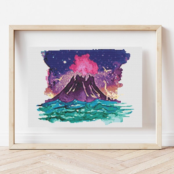 Volcano Cross Stitch - Etsy