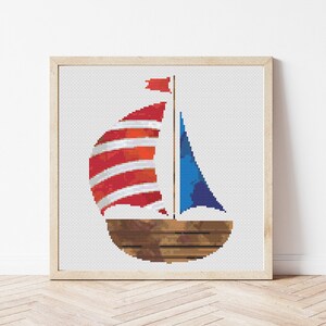 Boat Cross Stitch Pattern, Instant Download PDF, Nursery Decor, Modern ...