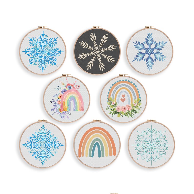 Boho Cross Stitch Pattern, Instant Download PDF Pattern, Set of 8 ...