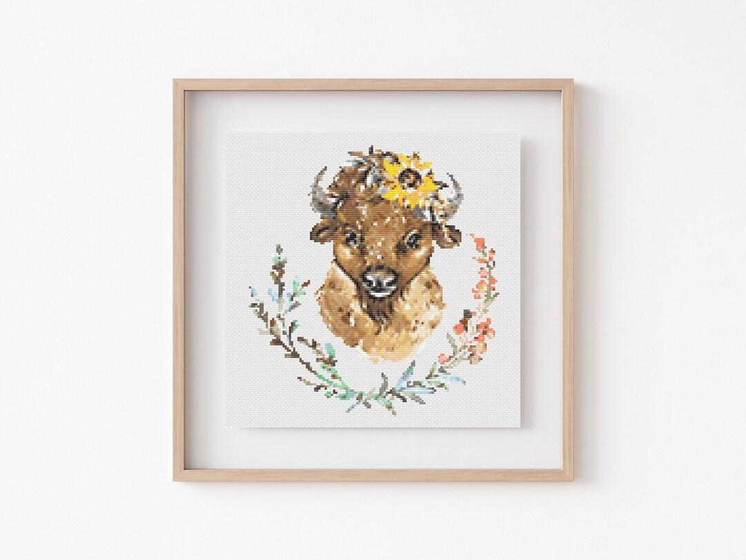 Flower Bison Cross Stitch, Instant Download PDF, Northern Animal ...