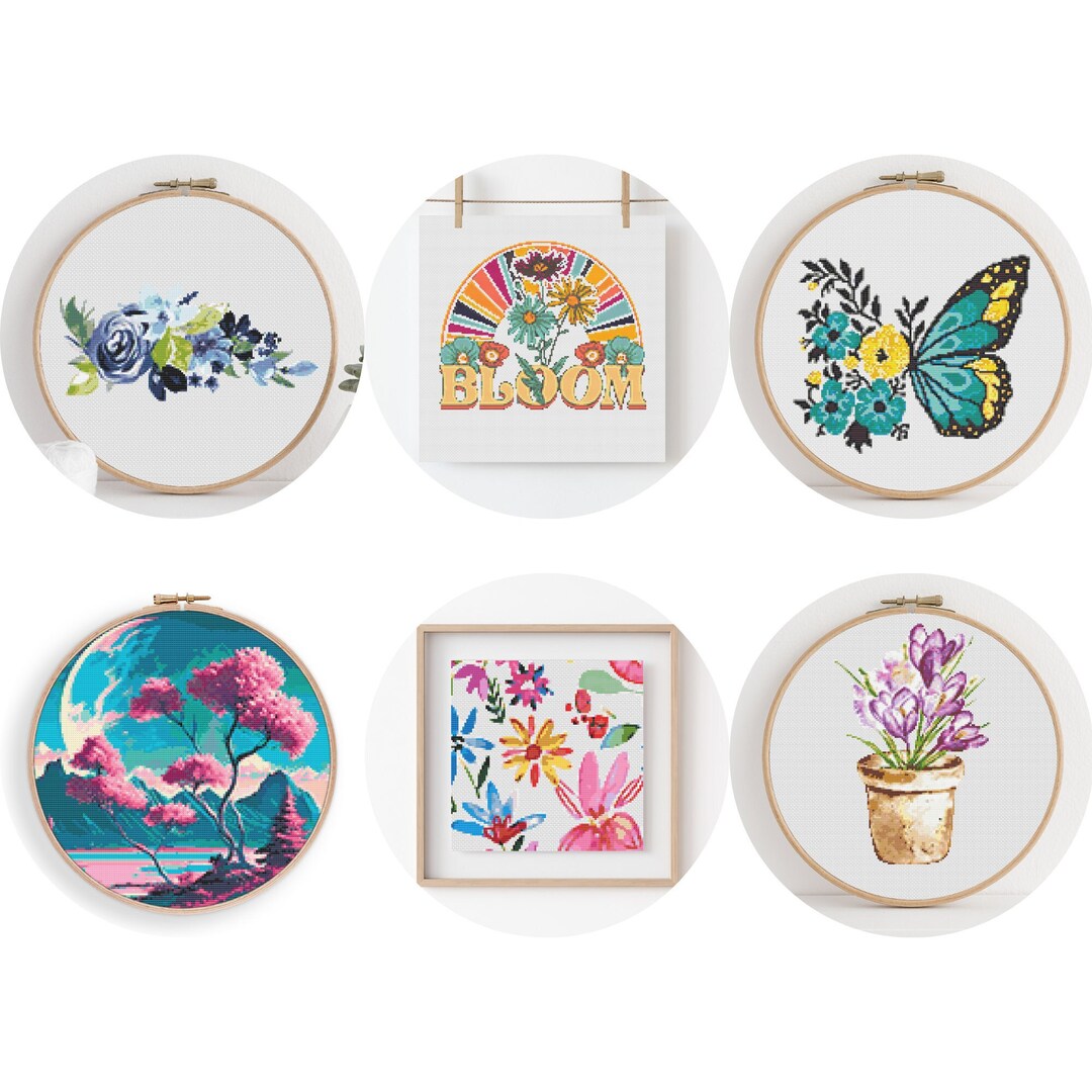 Bundle of 6 Cross Stitch Patterns, Instant Download PDF, Bloom Art ...