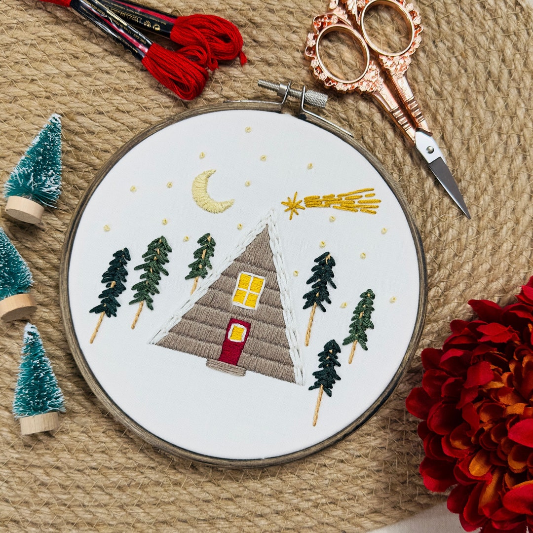 Beginner Embroidery Pattern, DIY Tutorial, Instant PDF Download, Cabin ...