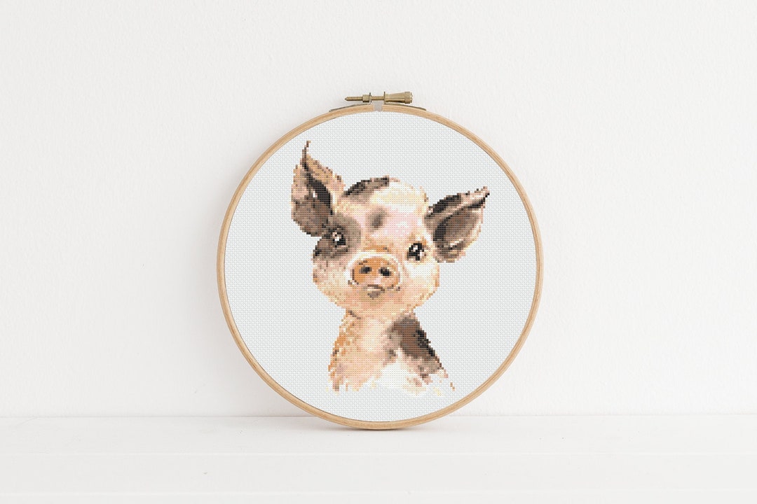 Pig Cross Stitch, Instant Download PDF, Farm Animal Pattern, Modern X ...