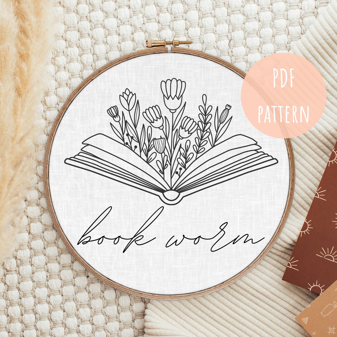 PDF Embroidery Pattern, Book Worm, Modern Hoop Design, Digital ...