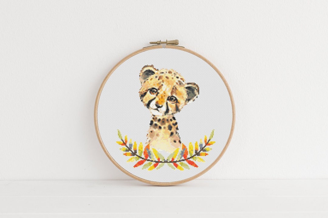Floral Cheetah Cross Stitch, Instant Download PDF Pattern, Counted ...