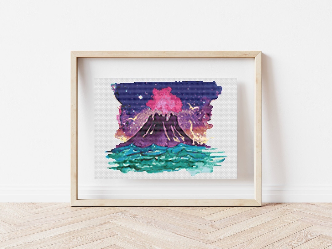 Volcano Cross Stitch, Instant Download PDF Pattern, Counted Cross ...