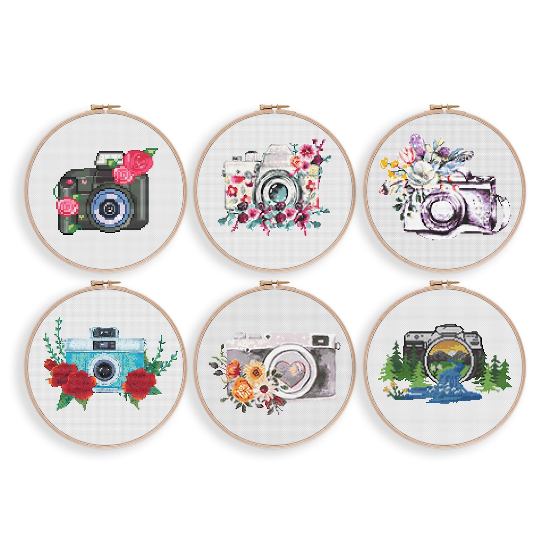 Set of 6 Camera Cross Stitch Pattern, Instant Download PDF Pattern ...