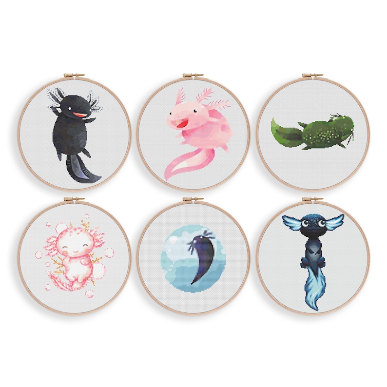 Set of 6 Axolotl Cross Stitch Pattern Instant Download PDF - Etsy