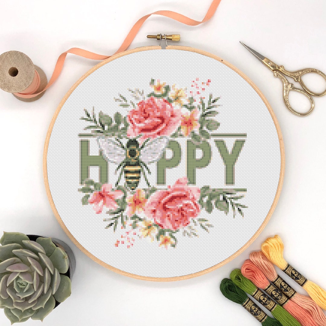 Be Happy Cross Stitch Pattern #10, Cross Stitch PDF, Modern Stitch ...