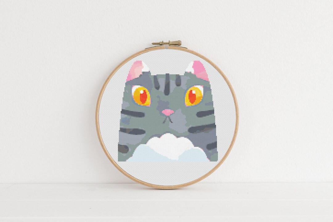 Cat Face Cross Stitch Pattern, Instant Download PDF, Nursery Art Decor ...