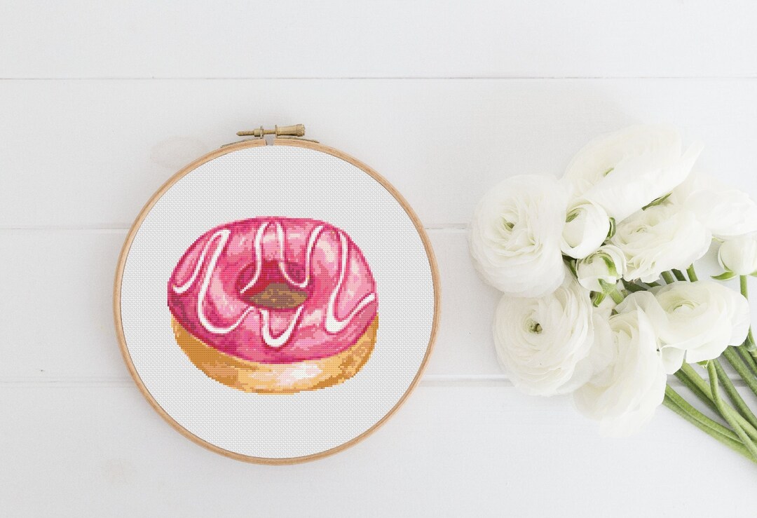 Donut Cross Stitch Pattern, Instant Download PDF, Food Housewarming ...