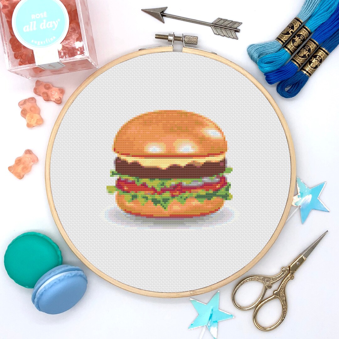 Hamburger Cross Stitch, Instant Download PDF Pattern, Counted Cross ...