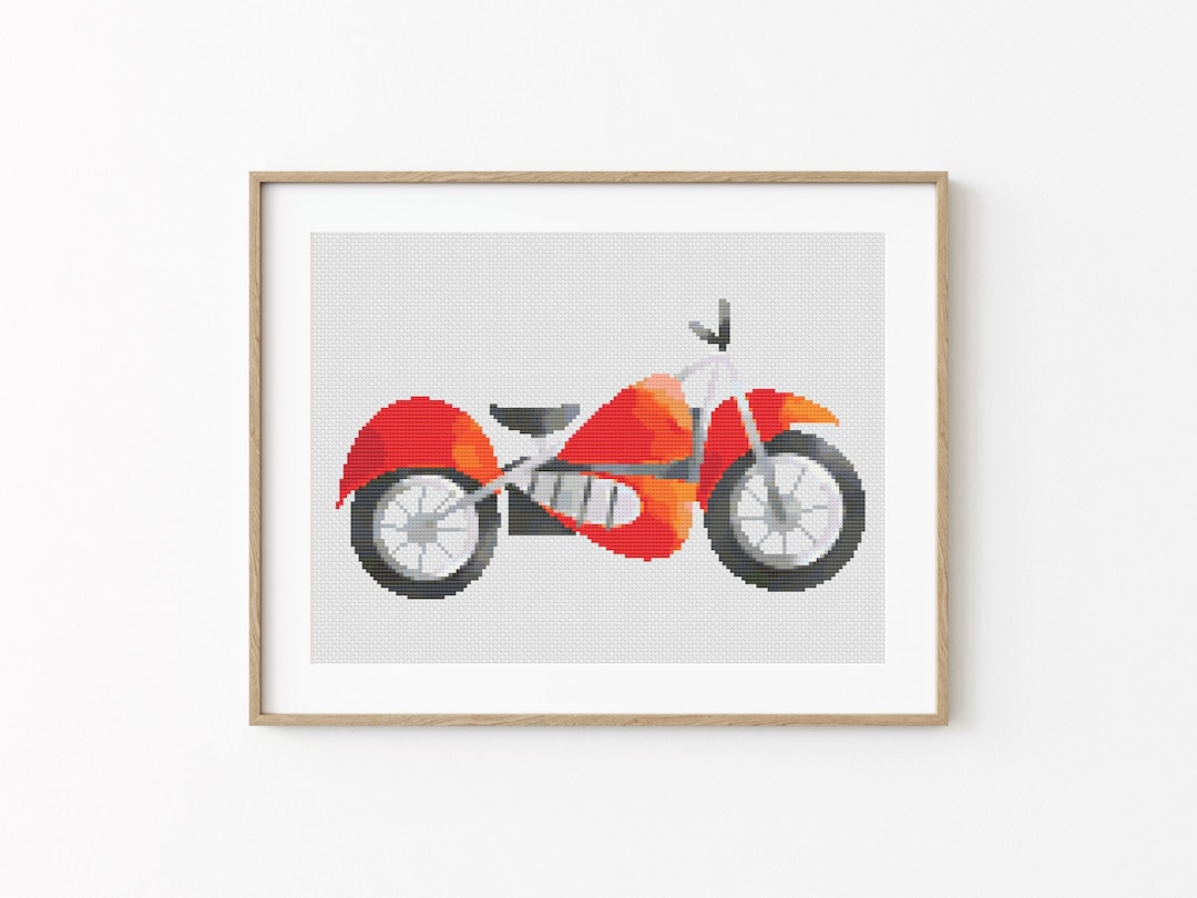 Motorcycle Cross Stitch Pattern, Instant Download PDF, Nursery Decor ...