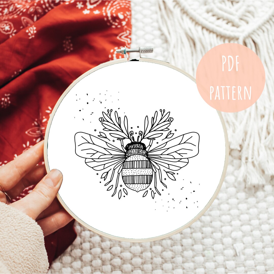PDF Embroidery Pattern, Floral Bumblebee, Modern Hoop Design, Hand ...