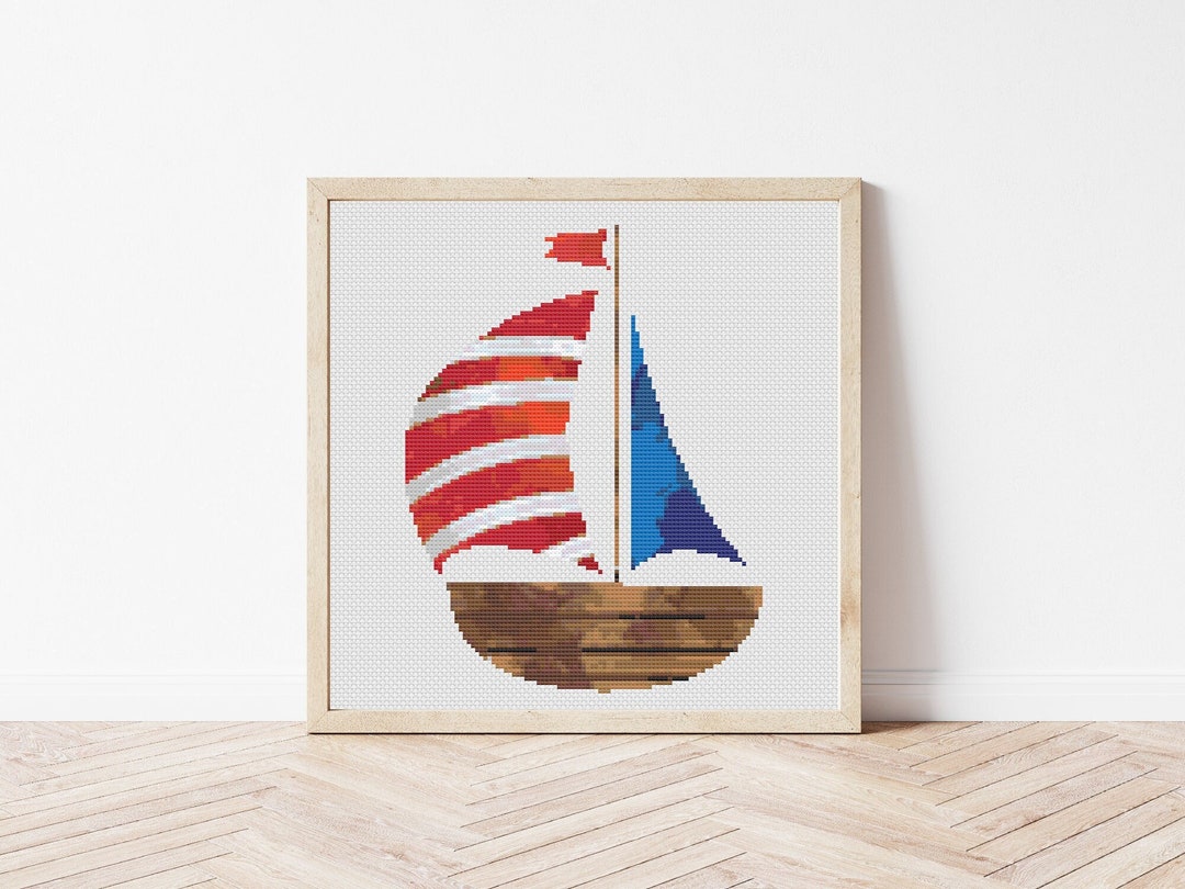 Boat Cross Stitch Pattern, Instant Download PDF, Nursery Decor, Modern ...