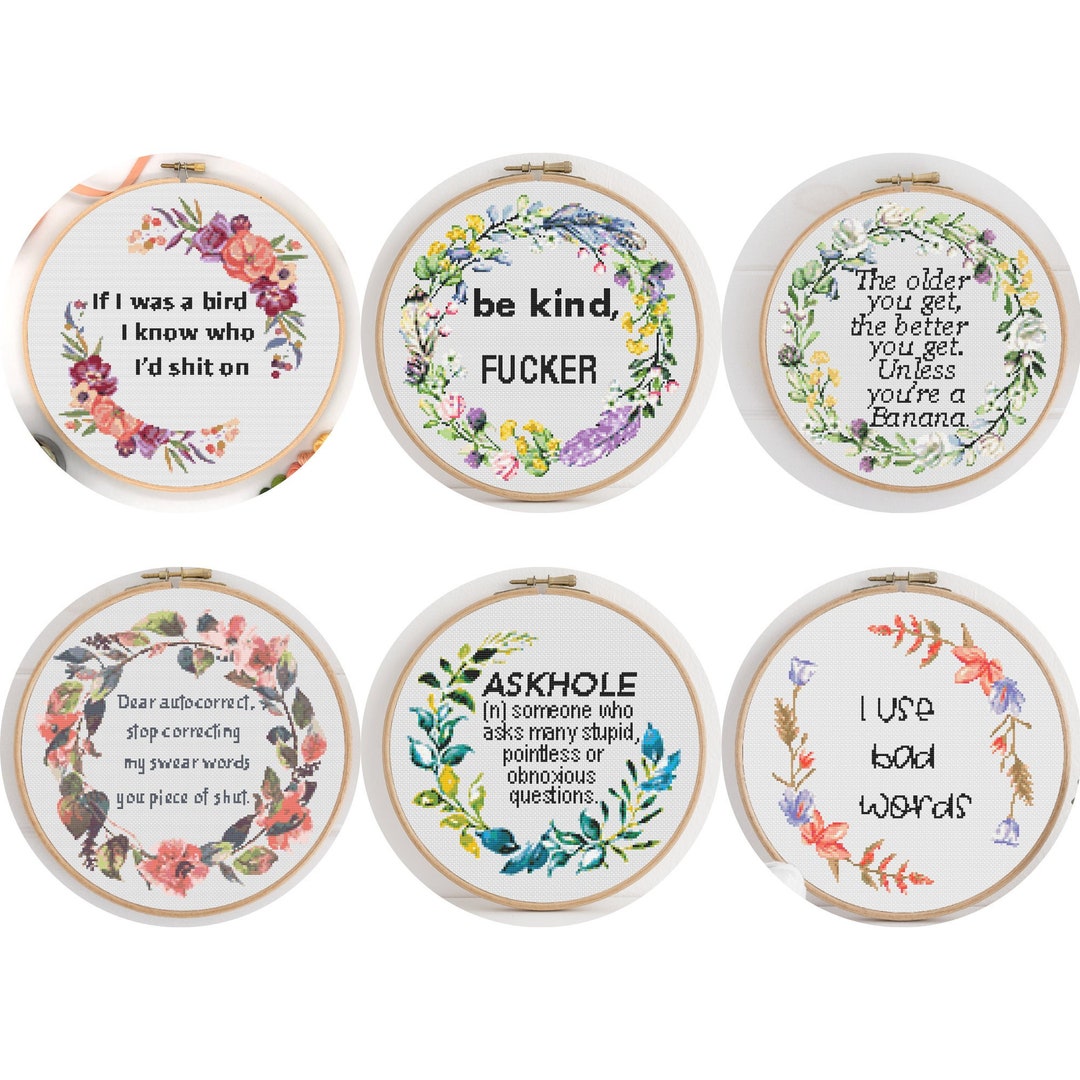 Swear Bundle of 6 Cross Stitch Patterns, Instant Download PDF, Rude ...