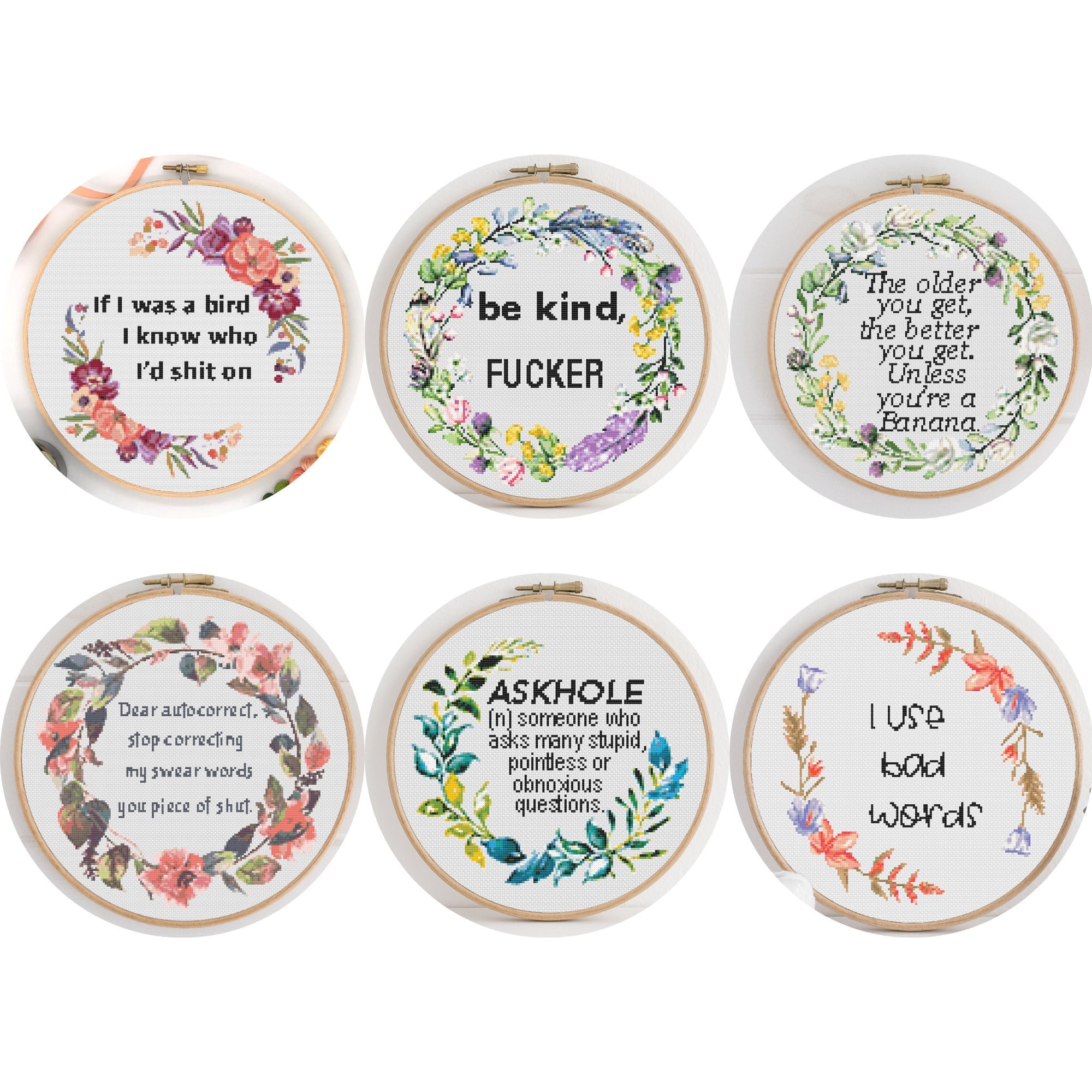 Swear Bundle of 6 Cross Stitch Patterns, Instant Download PDF, Rude ...
