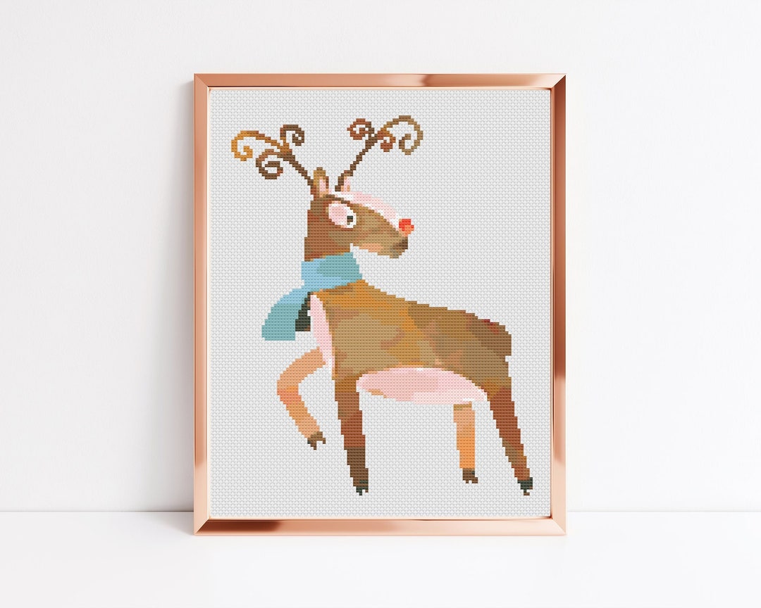 Rudolf Cross Stitch Pattern, Instant Download PDF, Winter Wall Decor ...